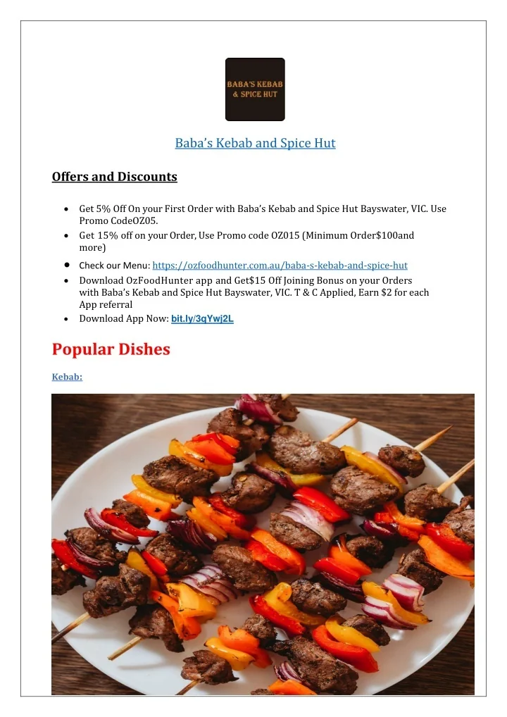 PPT - $5 off - Baba’s kebab And Spice Hunt Bayswater Takeaway,VIC ...