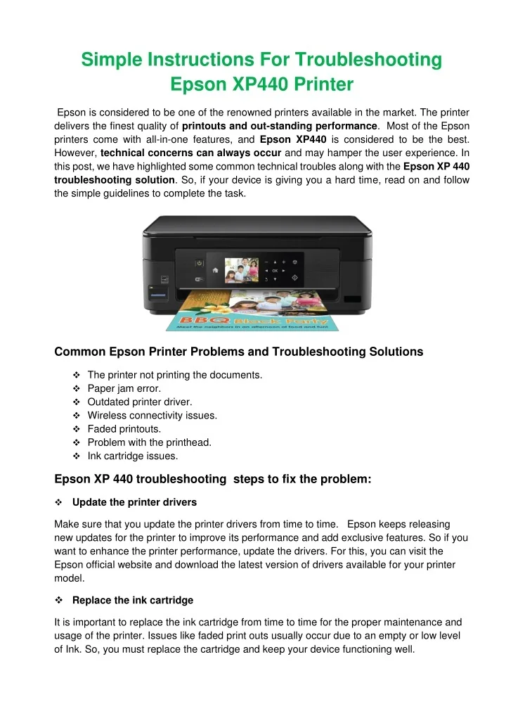 PPT - Simple Instructions For Troubleshooting Epson XP440 Printer ...