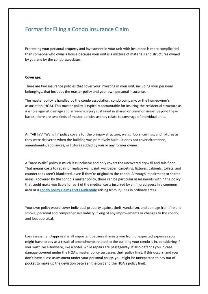 PPT - Format for Filing a Condo Insurance Claim PowerPoint Presentation ...