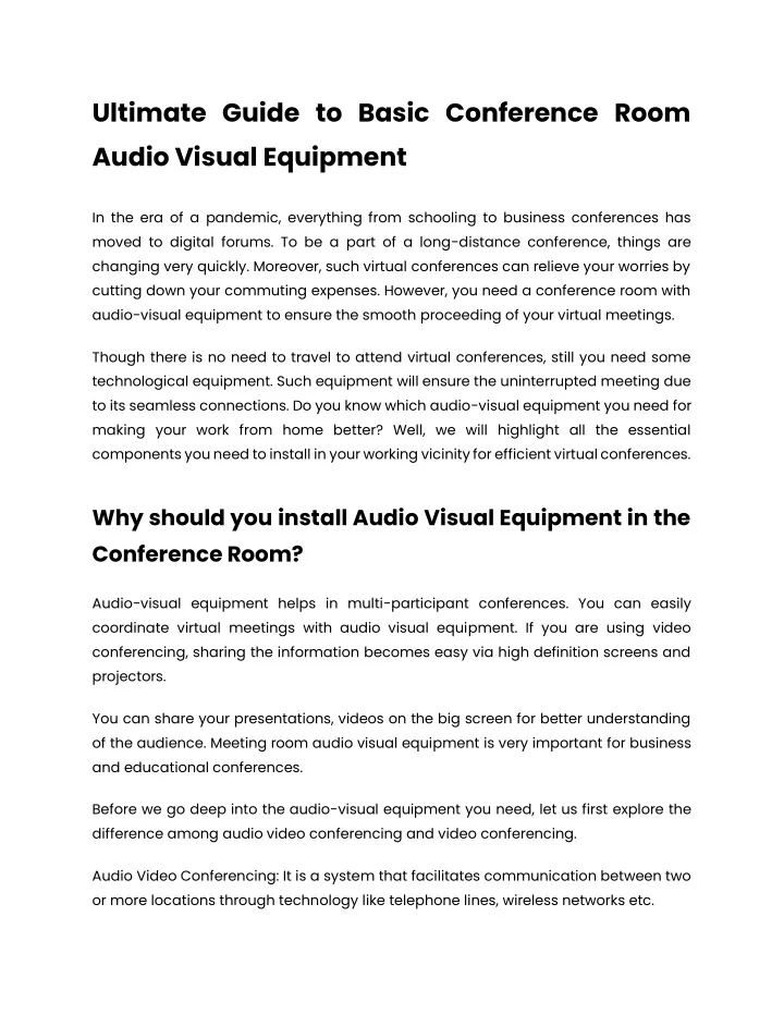 PPT - Ultimate Guide to Basic Conference Room Audio Visual Equipment 1 ...