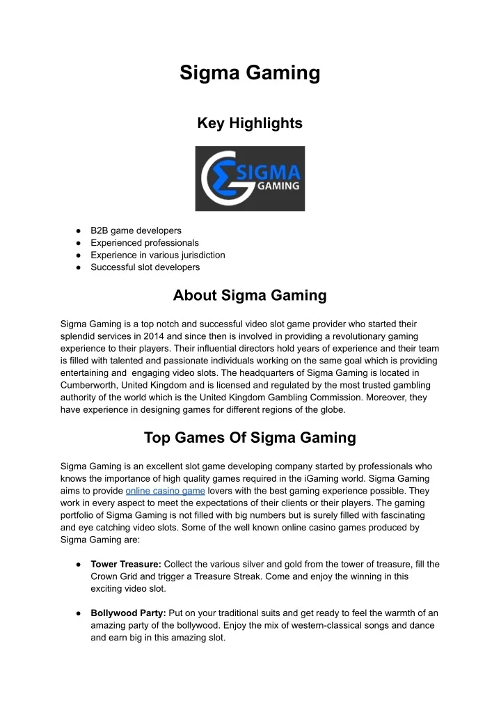 PPT - Casino Game Provider - Sigma Gaming PowerPoint Presentation, free ...