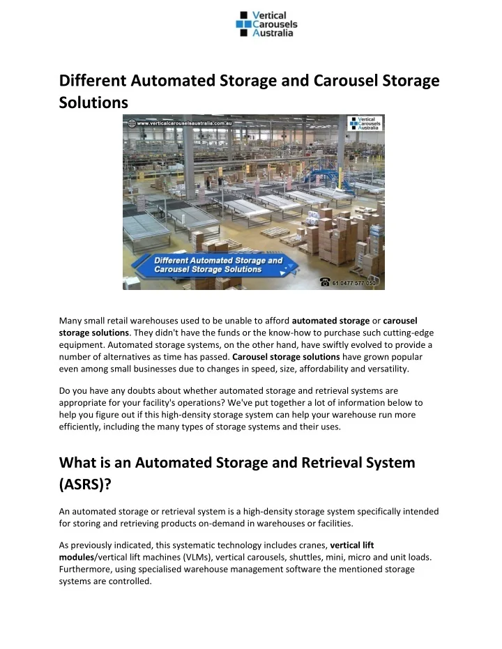 PPT - Different Automated Storage and Carousel Storage Solutions ...