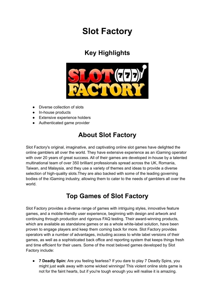 PPT - Casino Game Provider - Slot Factory PowerPoint Presentation, free ...