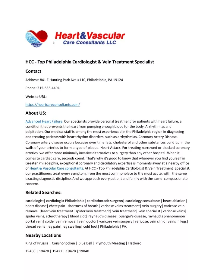 Ppt Hcc Top Philadelphia Cardiologist And Vein Treatment Specialist