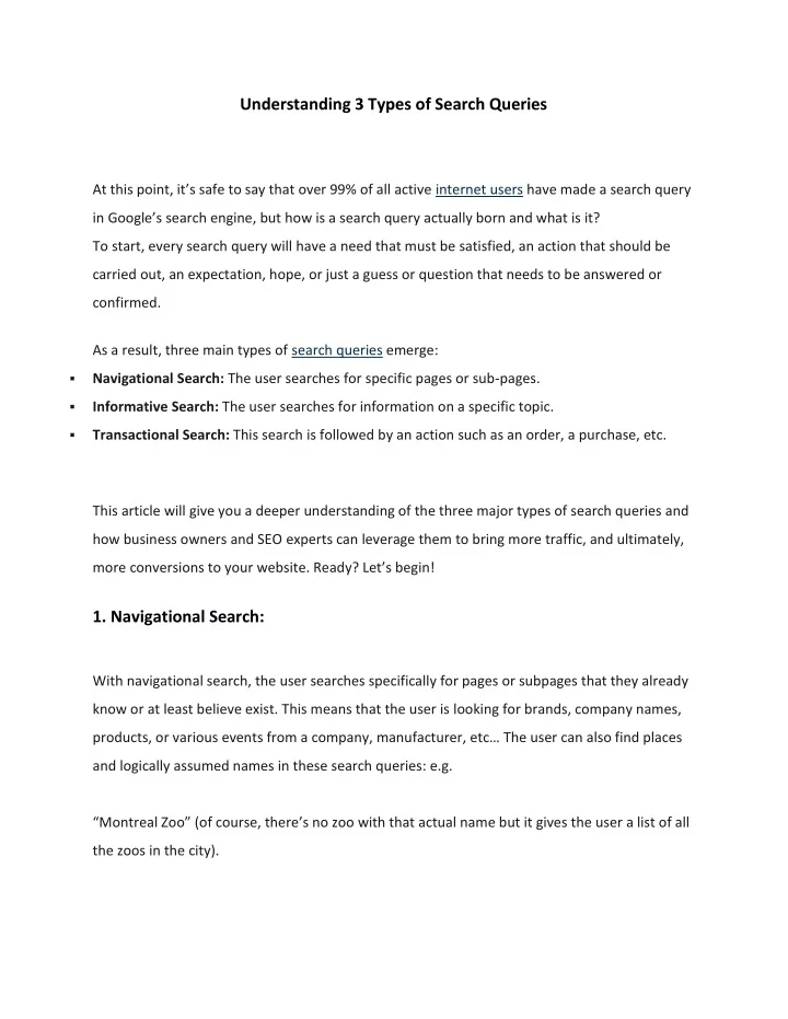 PPT - Understanding 3 Types of Search Queries PowerPoint Presentation ...