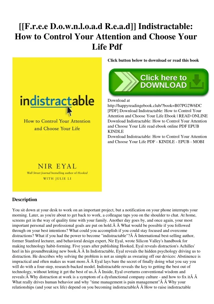 PPT - [[F.r.e.e D.o.w.n.l.o.a.d R.e.a.d]] Indistractable How to Control Your Attention and ...