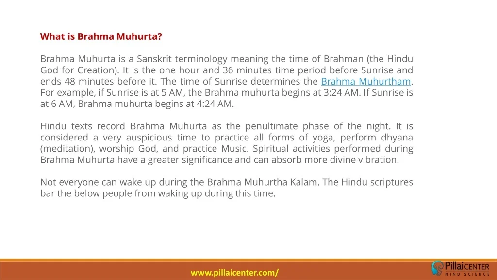 PPT - What is Brahma Muhurta & Brahmamuhurtha Time and Benefits ...