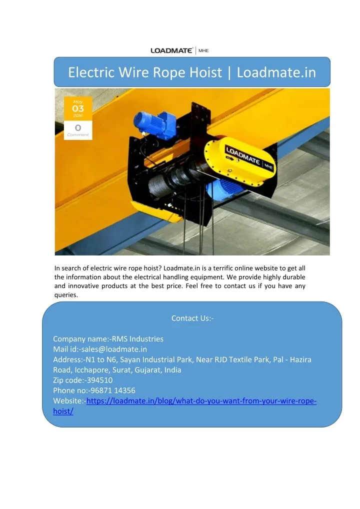 PPT - Electric Wire Rope Hoist | Loadmate.in PowerPoint Presentation ...