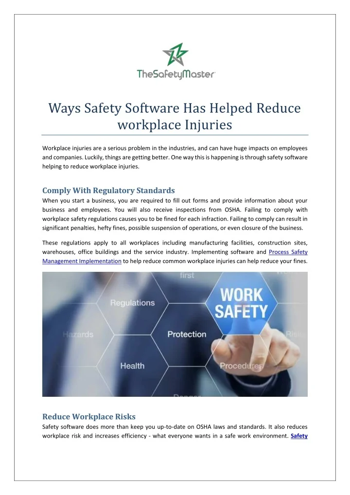 PPT - Ways Safety Software Has Helped Reduce workplace Injuries ...