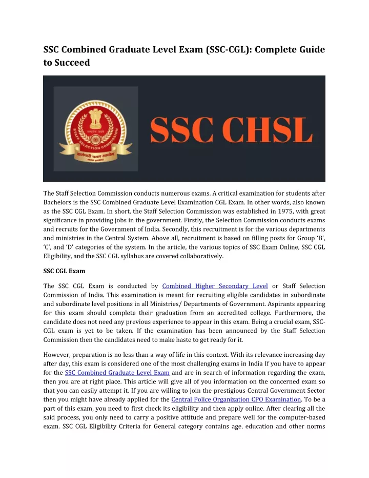 PPT - SSC Combined Graduate Level Exam (SSC-CGL) Complete Guide to ... PPT - SSC Combined Graduate Level Exam (SSC-CGL) Complete Guide to ...