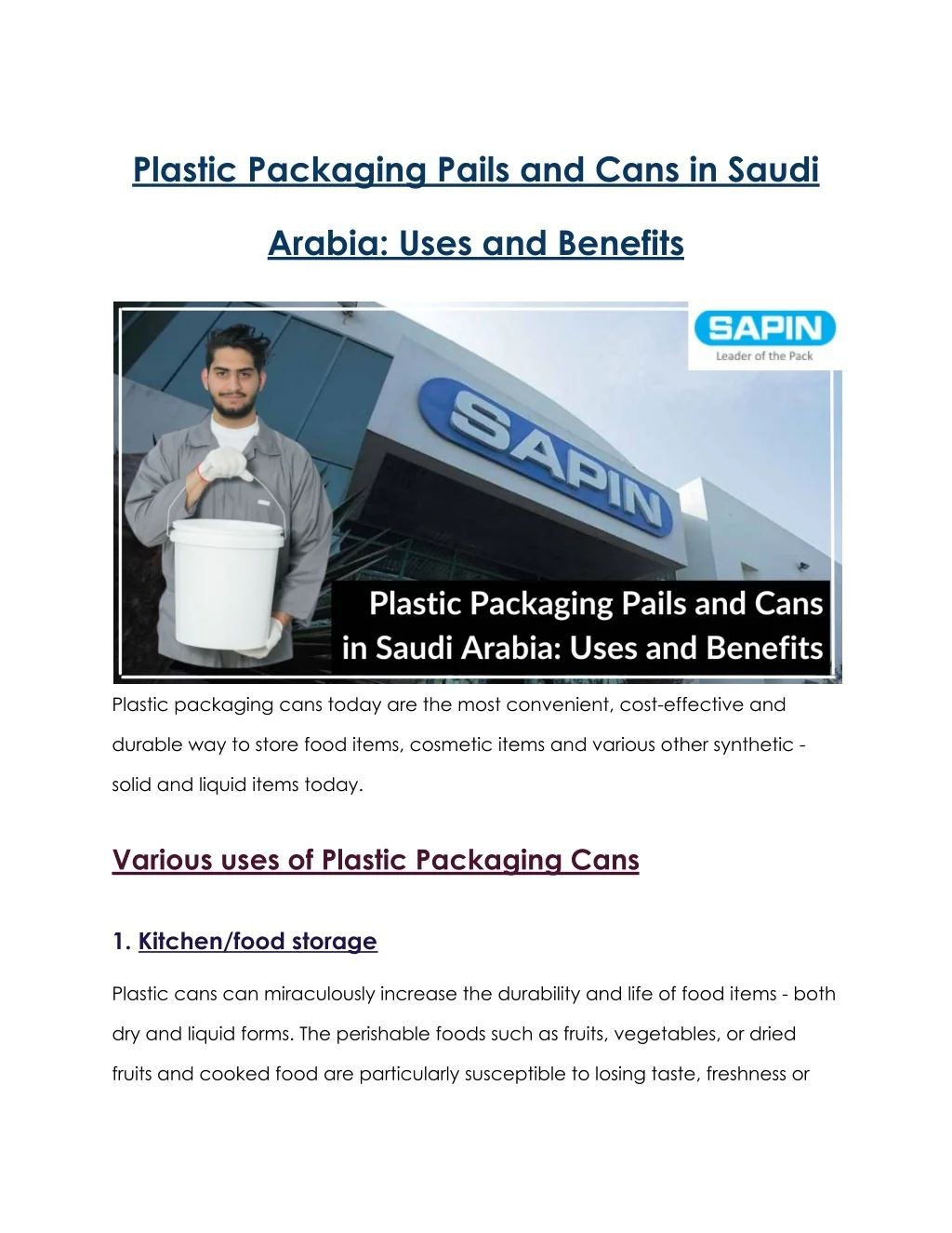 PPT - Plastic Packaging Pails and Cans in Saudi Arabia: Uses and ...