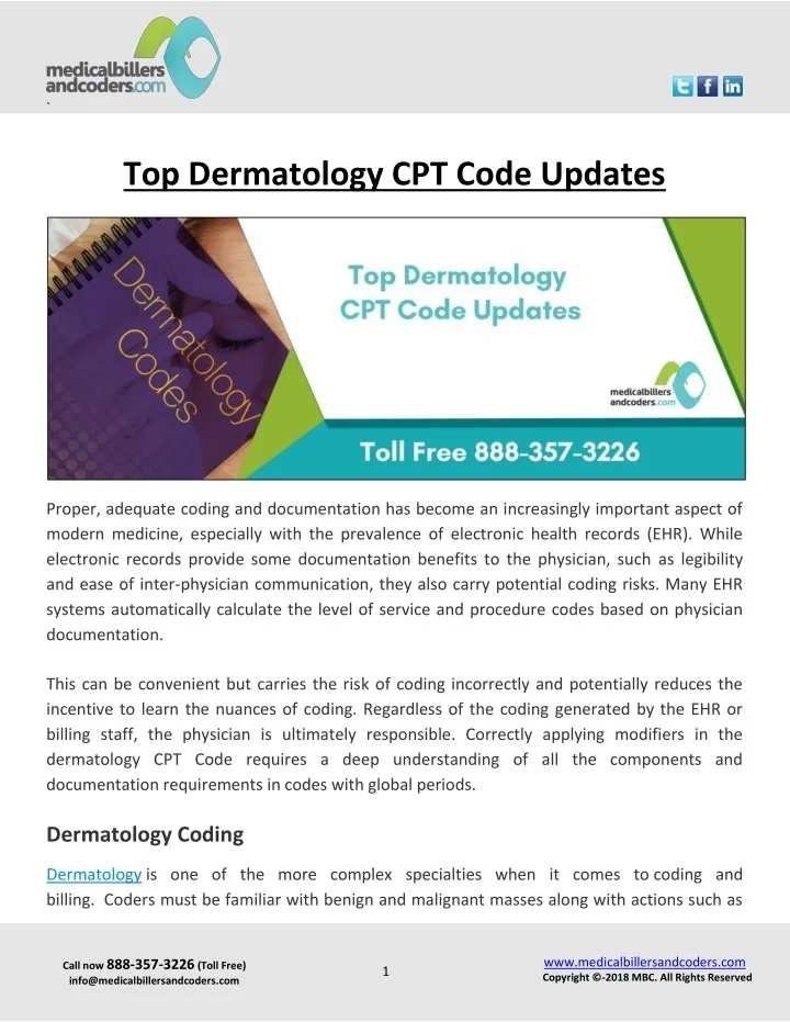 PPT - Top Dermatology CPT Code Updates PowerPoint Presentation, free ...