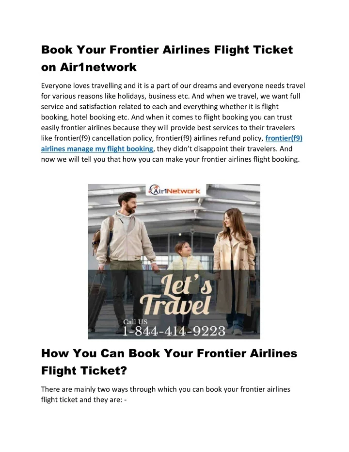 PPT - 1-844-414-9223 Frontier(f9) Airlines Manage My Flight Booking ...
