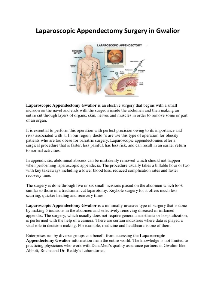 PPT - Laparoscopic Appendectomy Surgery in Gwalior PowerPoint Presentation - ID:11134250