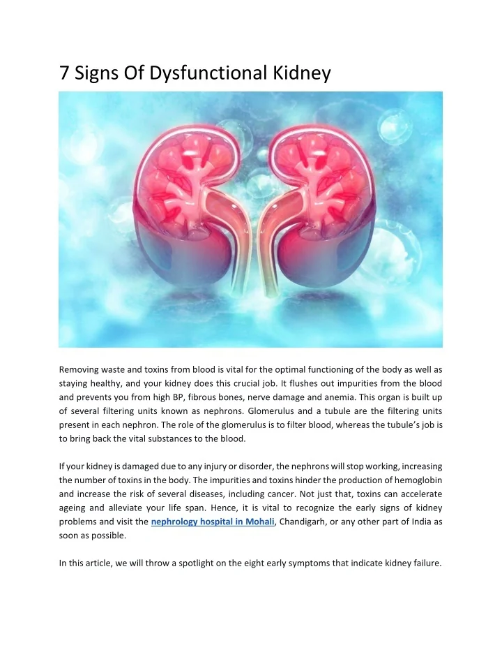 PPT - 7 Signs Of Dysfunctional Kidney PowerPoint Presentation, free ...