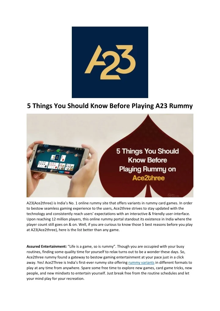 PPT - 5 Things You Should Know Before Playing A23 Rummy PowerPoint ...
