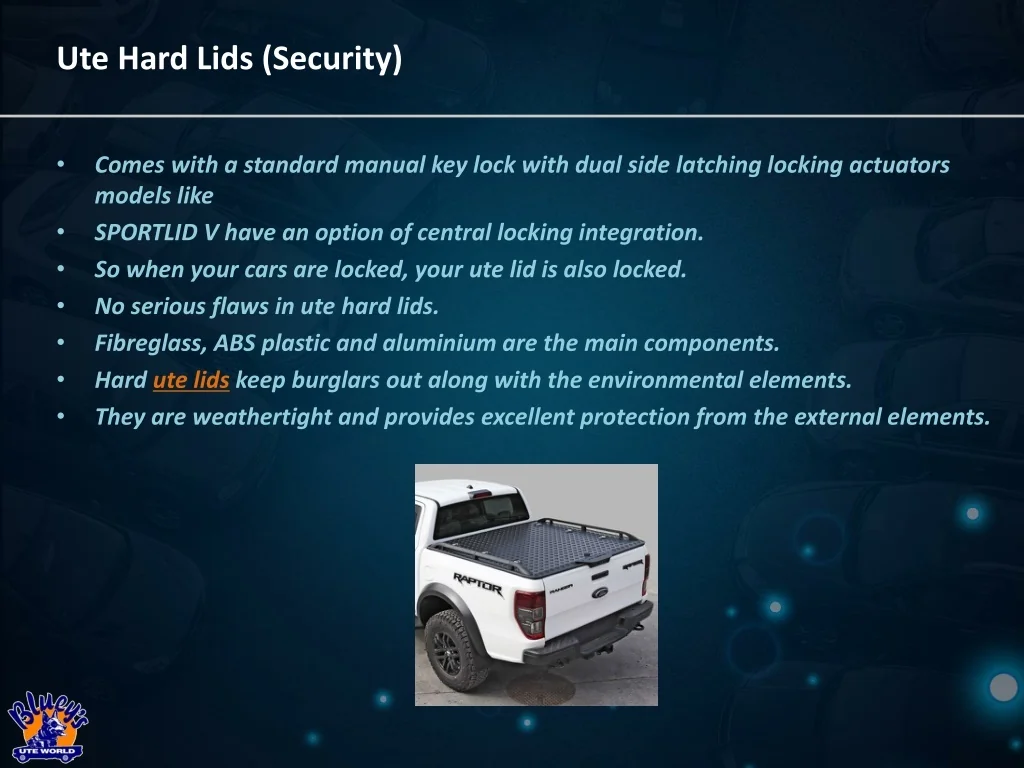 PPT - Ute Hard Lids, Soft Tonneau Covers, Ute Roll Tops – Which is best ...