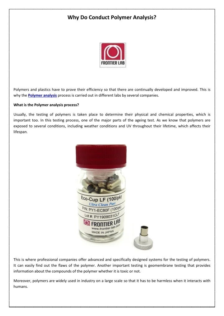 PPT - Why Do Conduct Polymer Analysis? PowerPoint Presentation, free download - ID:11139671