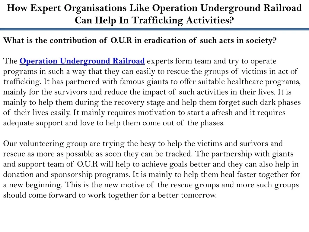 PPT - How Expert Organisations Like Operation Underground Railroad Can ...