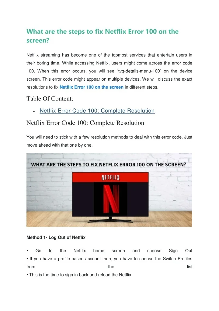 PPT - What are the steps to fix Netflix Error 100 on the screen ...