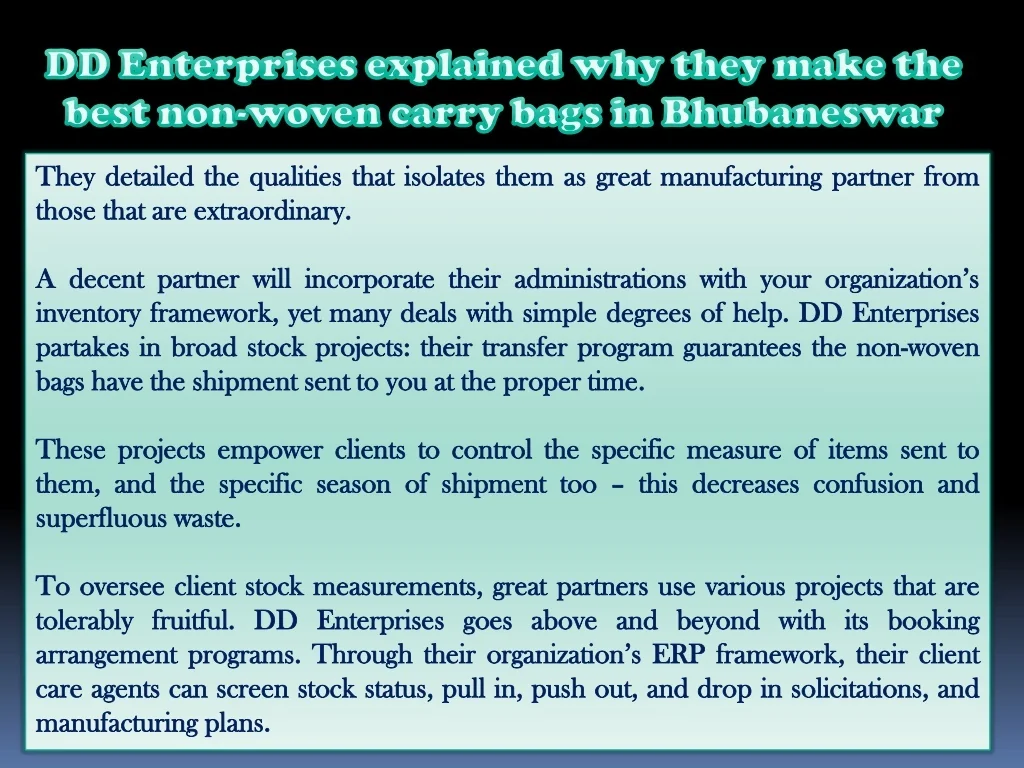 PPT - DD Enterprises explained why they make the best non-woven carry ...