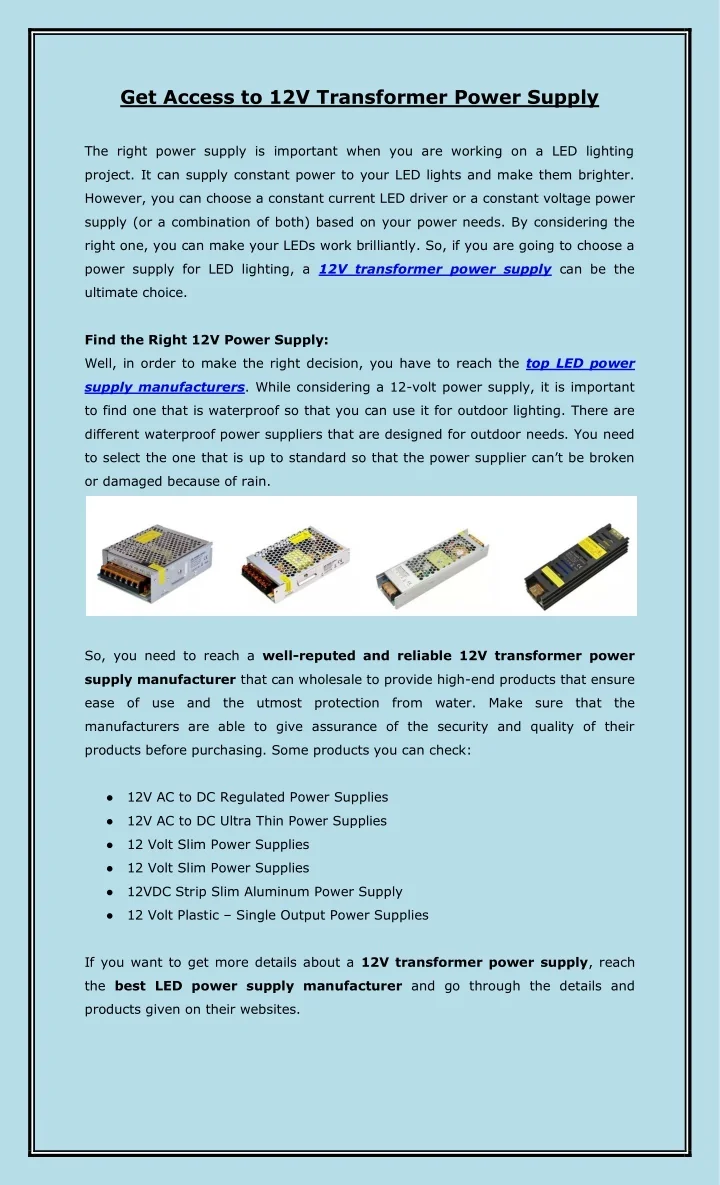 PPT - Get Access to 12V Transformer Power Supply PowerPoint ...