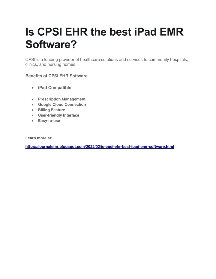 PPT - CPSI EHR Software PowerPoint Presentation, free download - ID ...