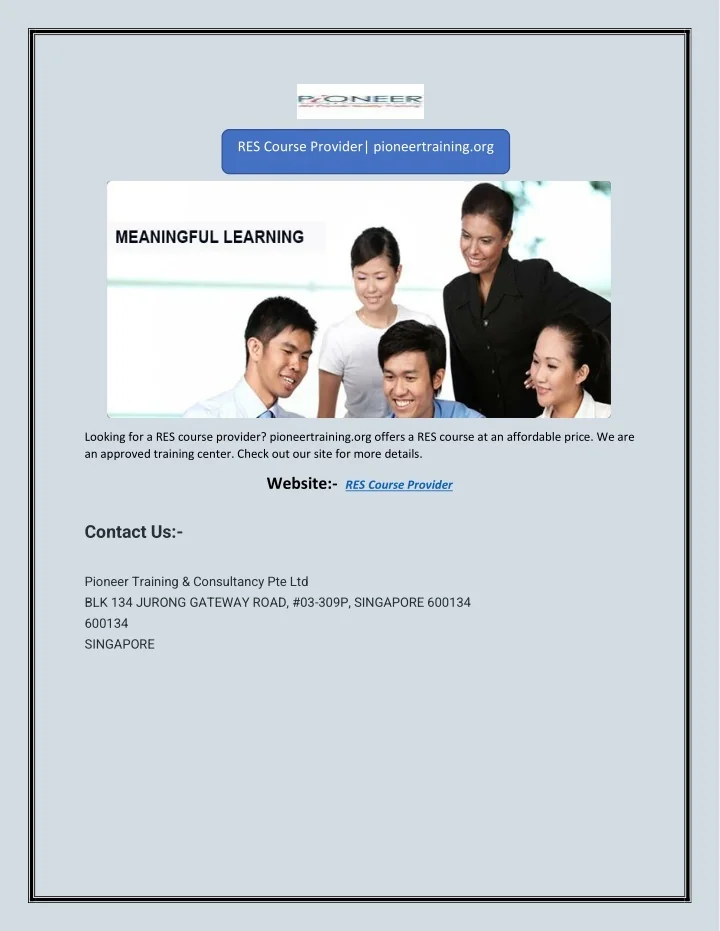 PPT - RES Course Provider| pioneertraining.org PowerPoint Presentation ...