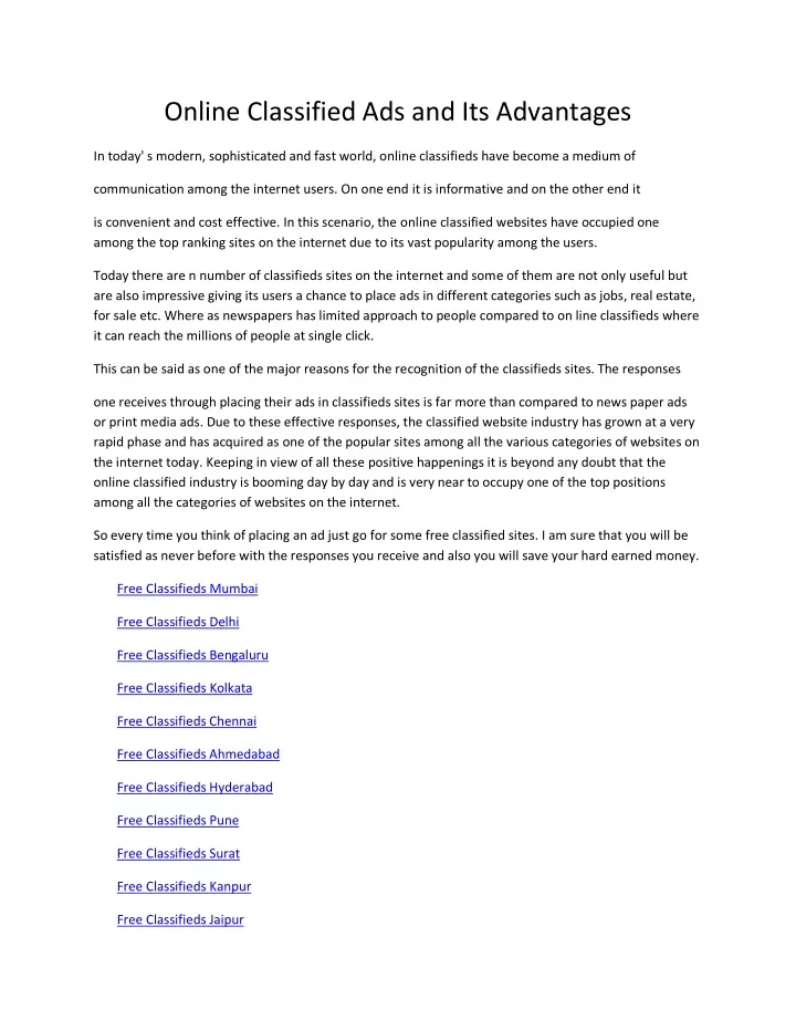Ppt Online Classified Ads And Its Advantages Powerpoint Presentation Id11148364