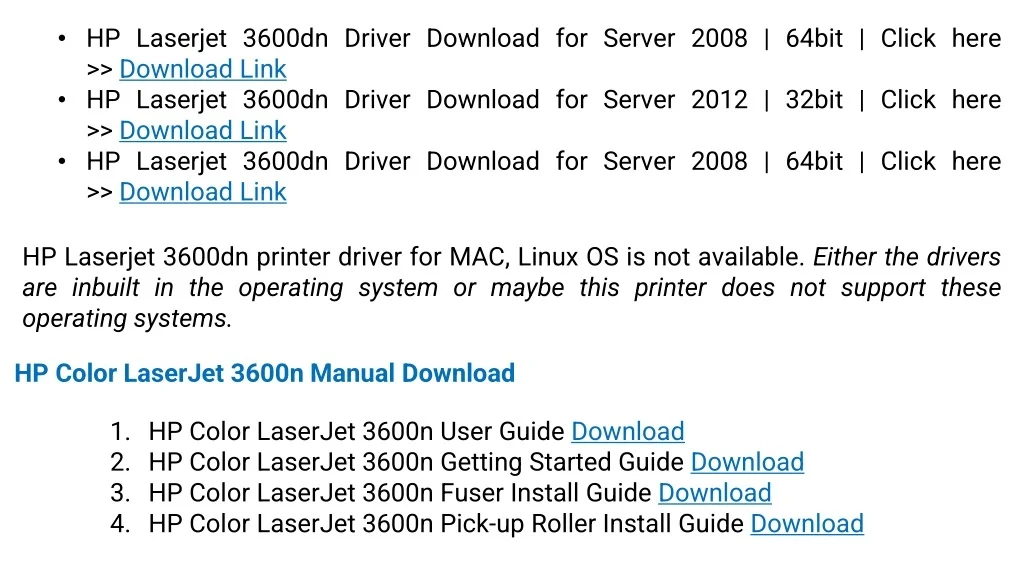 PPT - Download HP Color LaserJet 3600n Driver Manuals - Printer Support ...