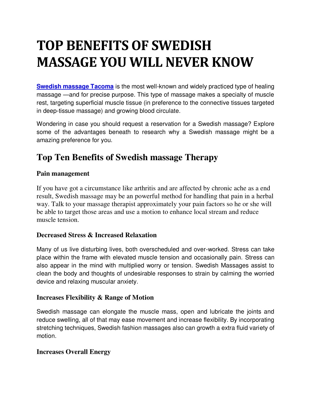 Ppt Top Benefits Of Swedish Massage You Will Never Know Powerpoint