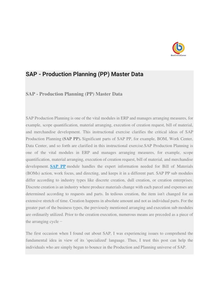 PPT - SAP PP Module PDF | SAP PP Online Training PDF| S4 HANA PP PDF ...