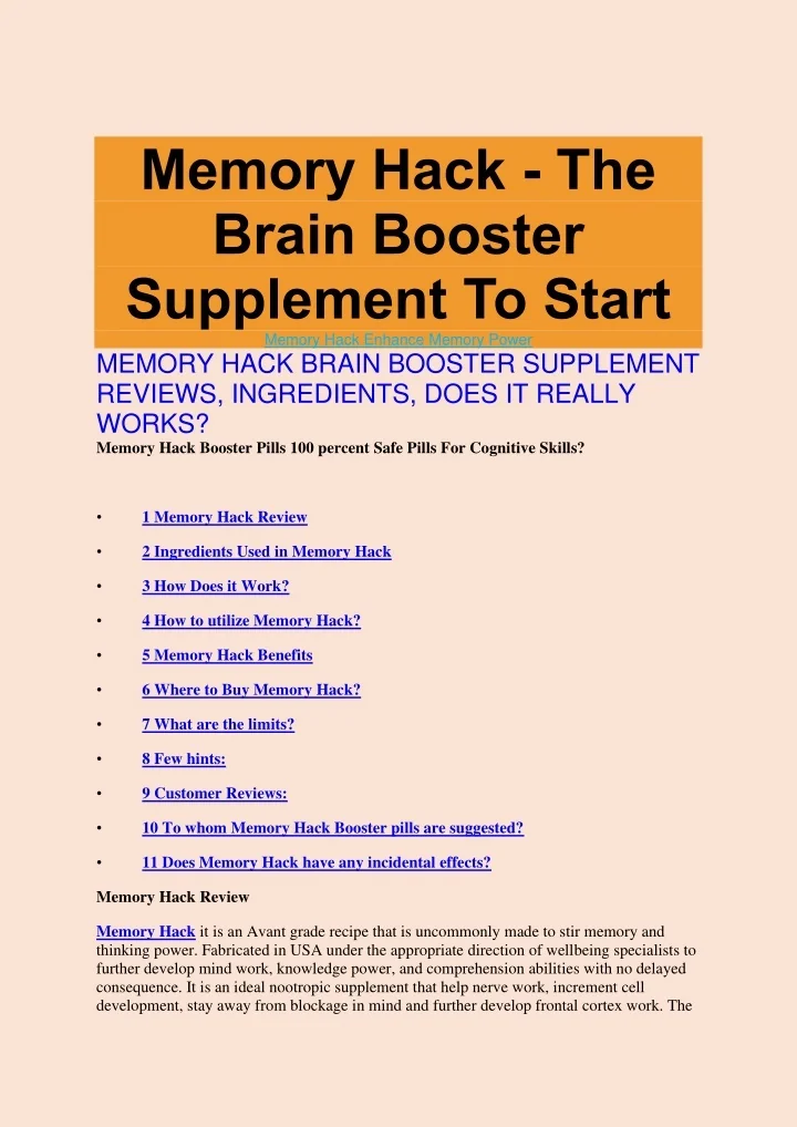 PPT - Memory Hack Brain Booster PowerPoint Presentation, free download ...