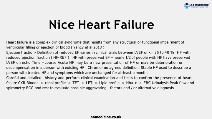 PPT - Nice Heart Failure | Nice Guidelines Heart Failure | A4 Medicine ...