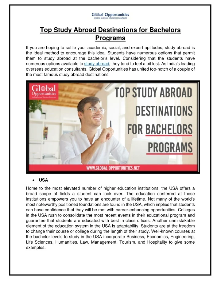 PPT - Top Study Abroad Destinations for Bachelors Programs PowerPoint ...
