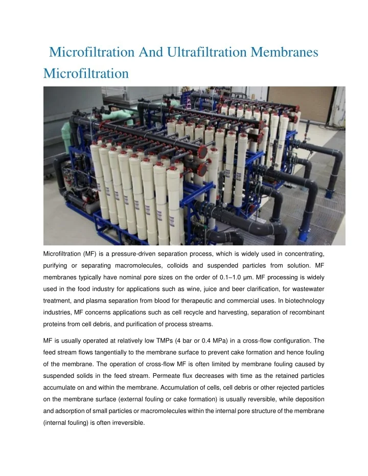 PPT - Microfiltration and Ultra Filtration Membranes - Genex Utility ...