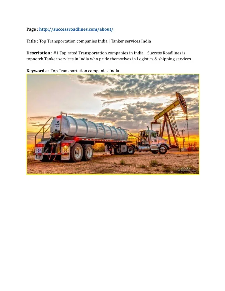 PPT Top Transportation Companies India Tanker Services India ppt-top-transportation-companies-india-tanker-services-india