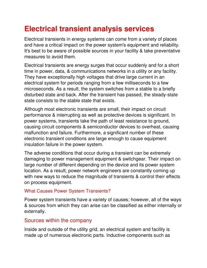 PPT - Electrical transient analysis services PowerPoint Presentation ...