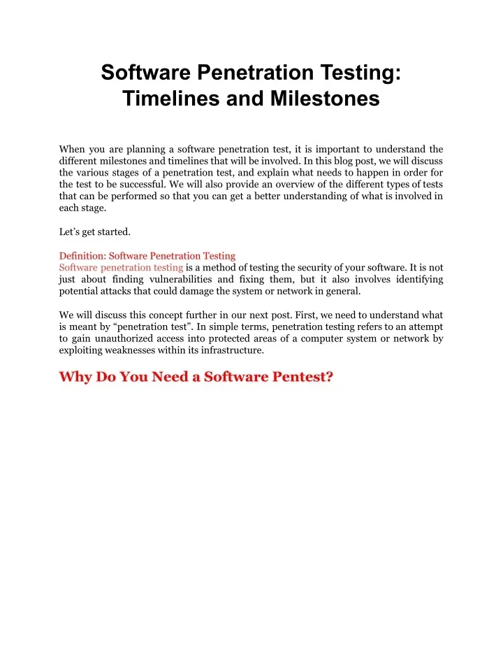 PPT - Software Penetration Testing_ Timelines and Milestones PowerPoint ...