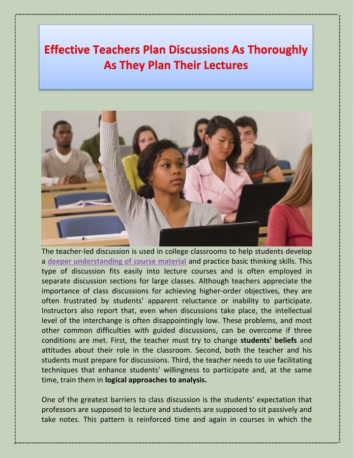 PPT - Effective Teachers Plan Discussions As Thoroughly As They Plan ...