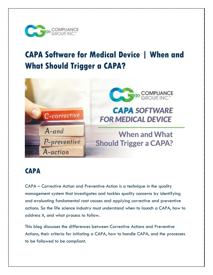 PPT - CAPA Software for Medical Device PowerPoint Presentation, free ...