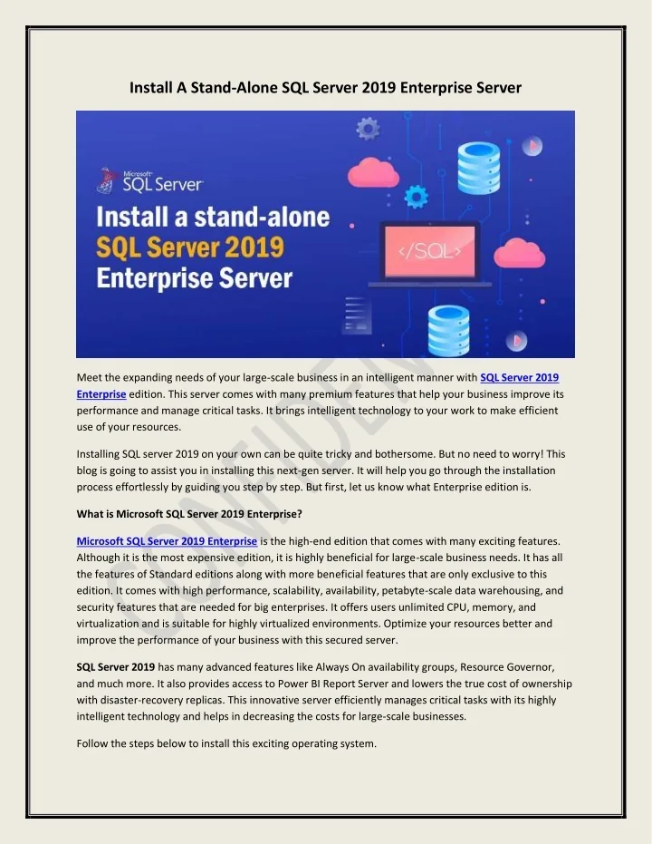 PPT - Install A Stand-Alone SQL Server 2019 Enterprise Server ...