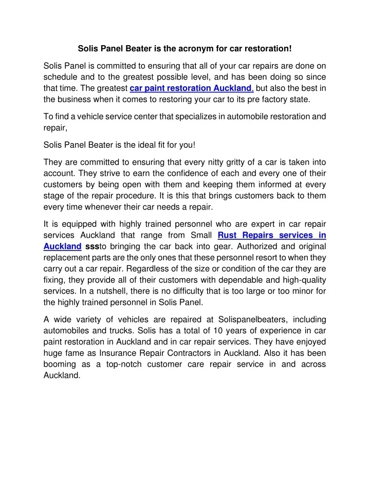 PPT - Solis Panel Beater is the acronym for car restoration! PowerPoint ...