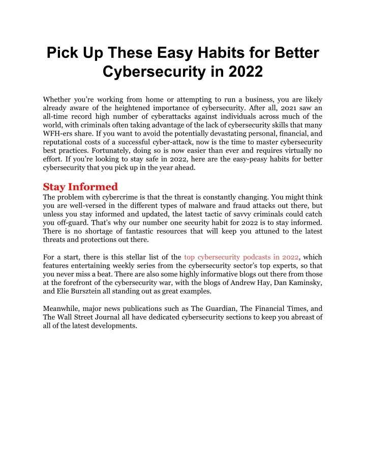 PPT - Pick Up These Easy Habits for Better Cybersecurity in 2022 ...