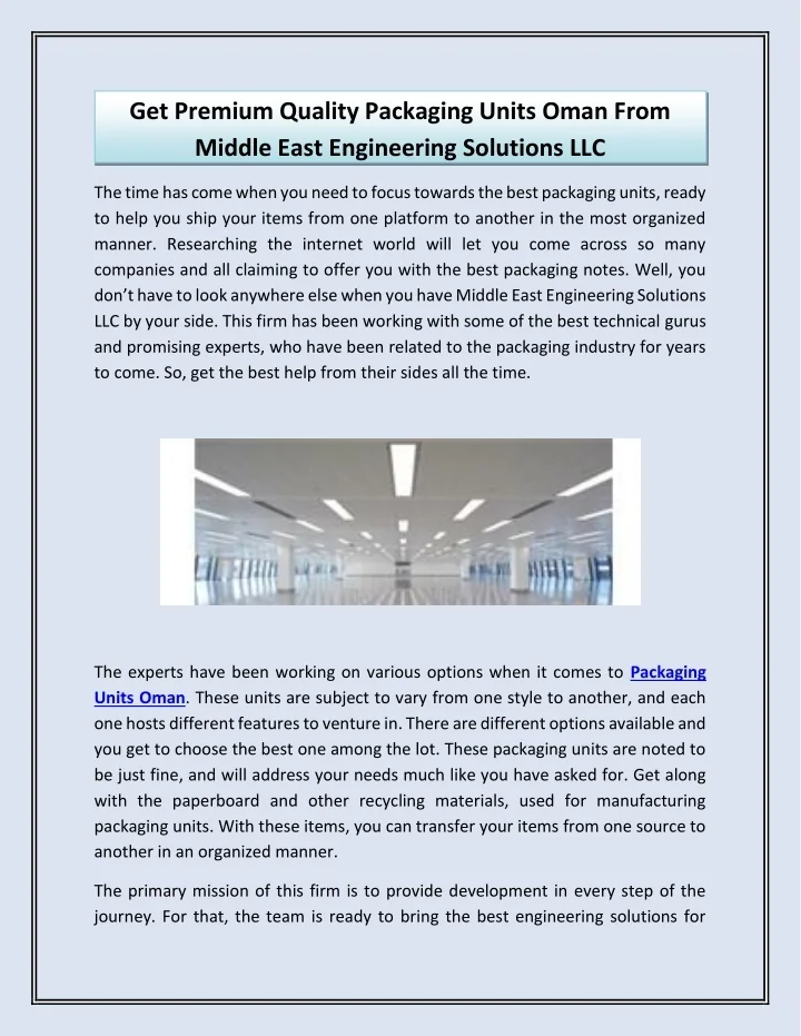 PPT - Get Premium Quality Packaging Units Oman From Middle East ...