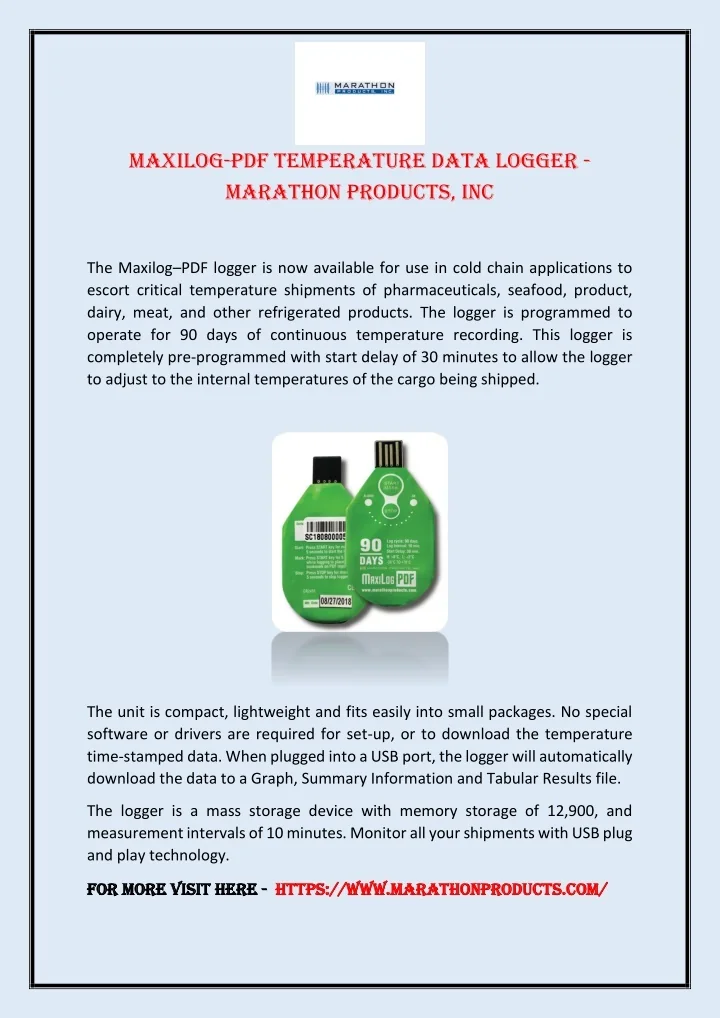 PPT - MaxiLog-PDF Temperature Data Logger - Marathon Products, Inc ...