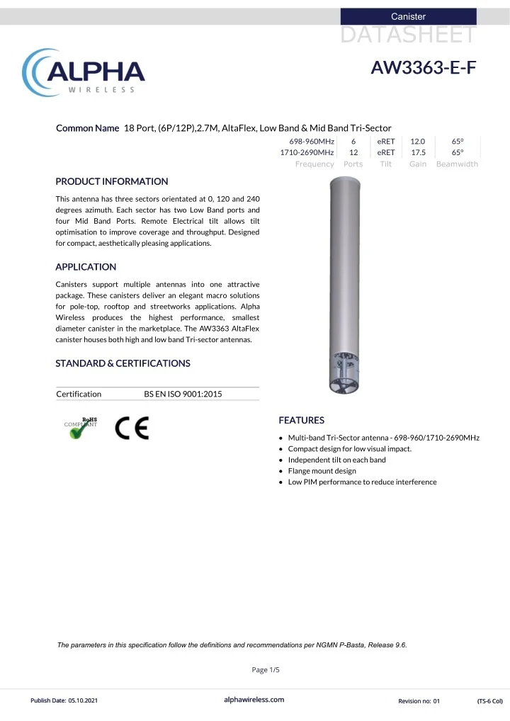 PPT - AW3363 - Multi-band Tri-Sector Antenna PowerPoint Presentation ...