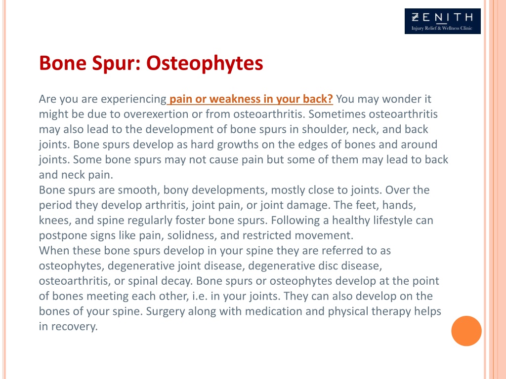 Ppt Bone Spurs Osteophytes Causes Symptoms And Treatment Powerpoint Presentation Id