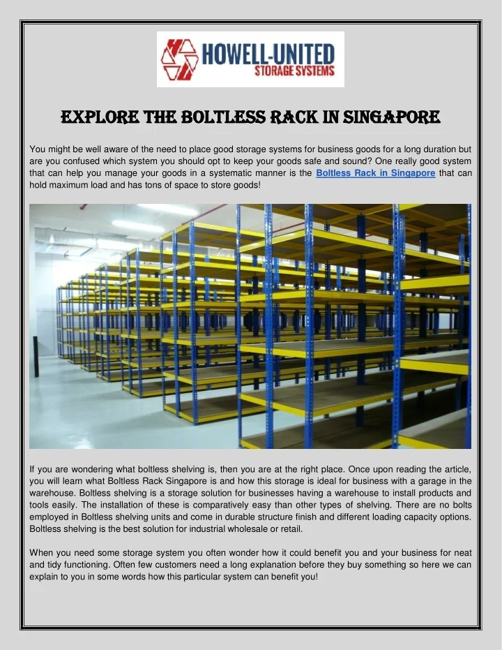 PPT - Boltless Rack in Singapore - Howell United PowerPoint ...
