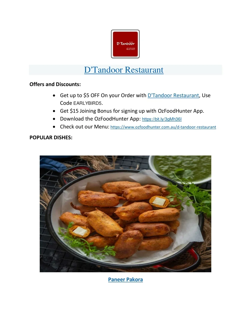 PPT - 15% Off - D'Tandoor Restaurant Menu - Indian Restaurant Hawthorn ...